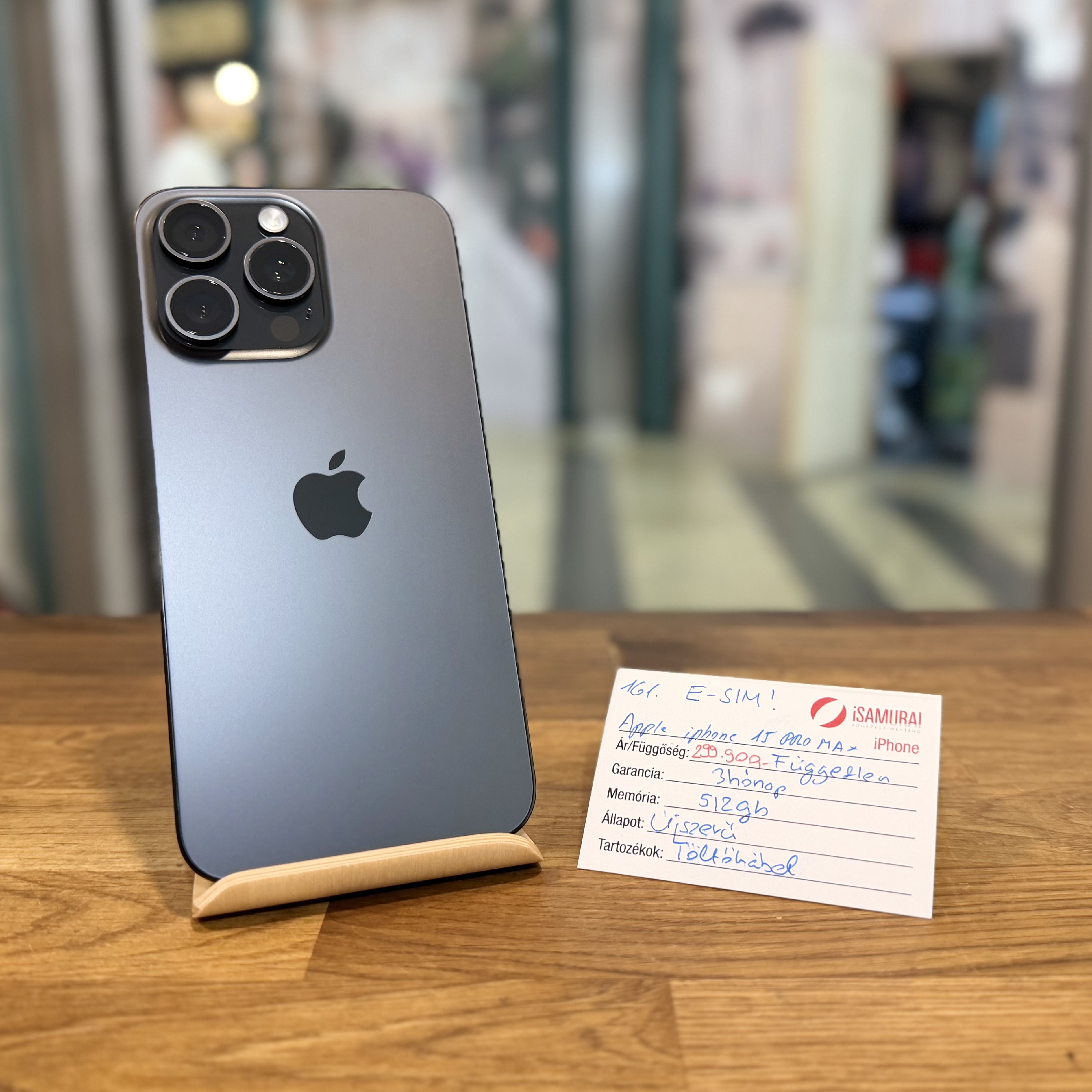 Apple iPhone 15 Pro Max - 512GB - Fekete Titán - Újszerű - E-SIM ( 161 ...