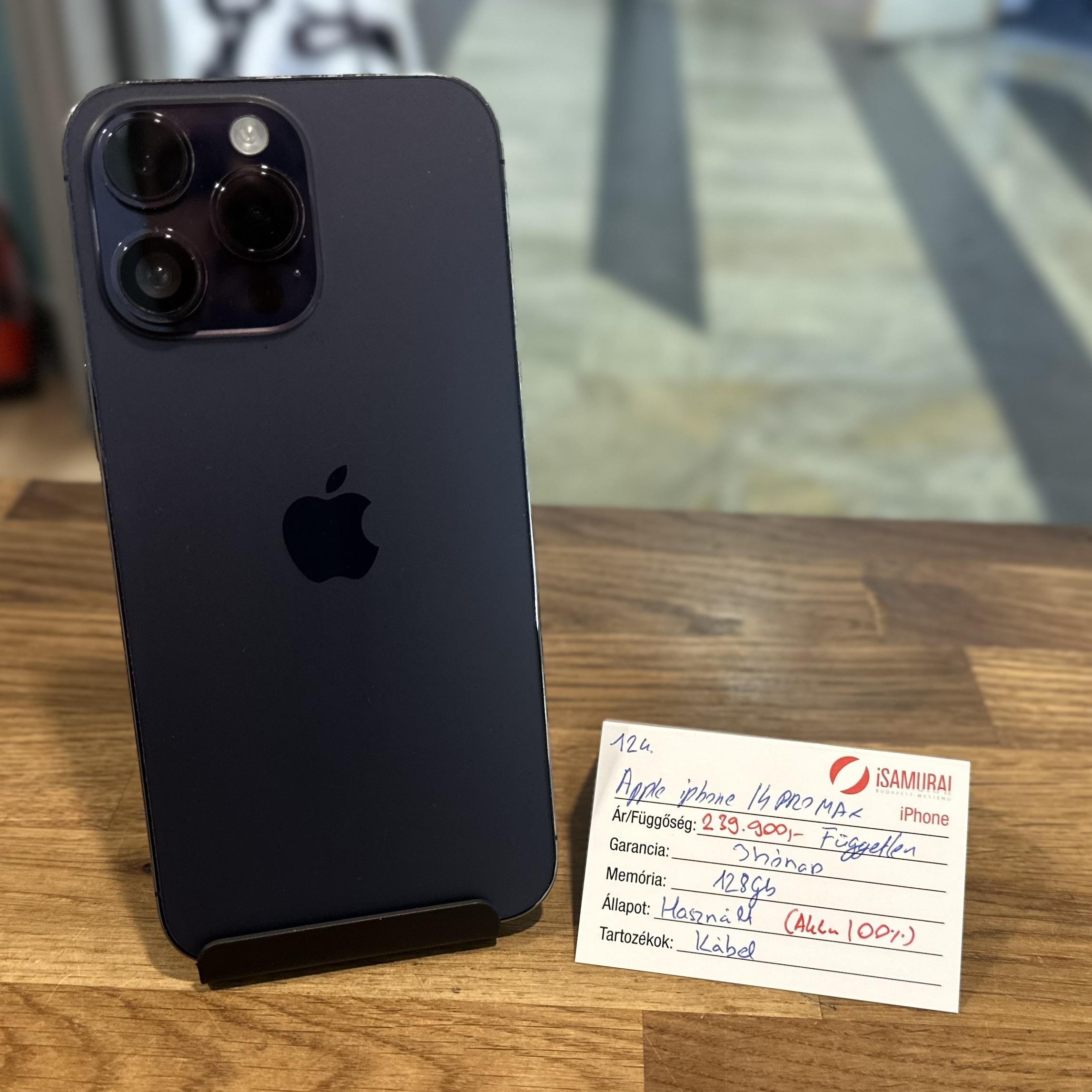 124. Apple iPhone 14 Pro Max - 128GB - Deep Purple - Akku 100% - Budapest